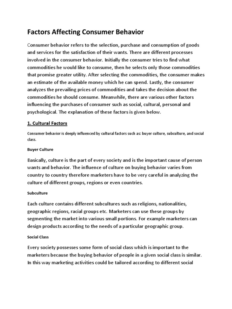 Factors Affecting Consumer Behavior | PDF | Consumer Behaviour | Behavior