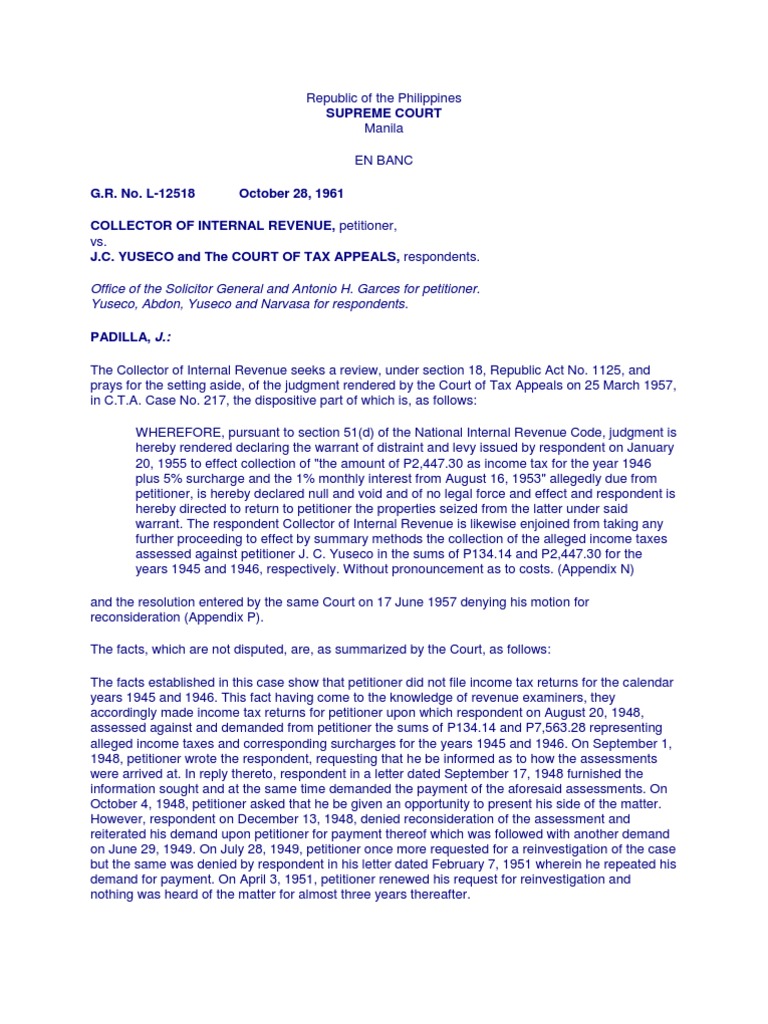 Collector Vs Yuseco | PDF | Internal Revenue Service | Taxes