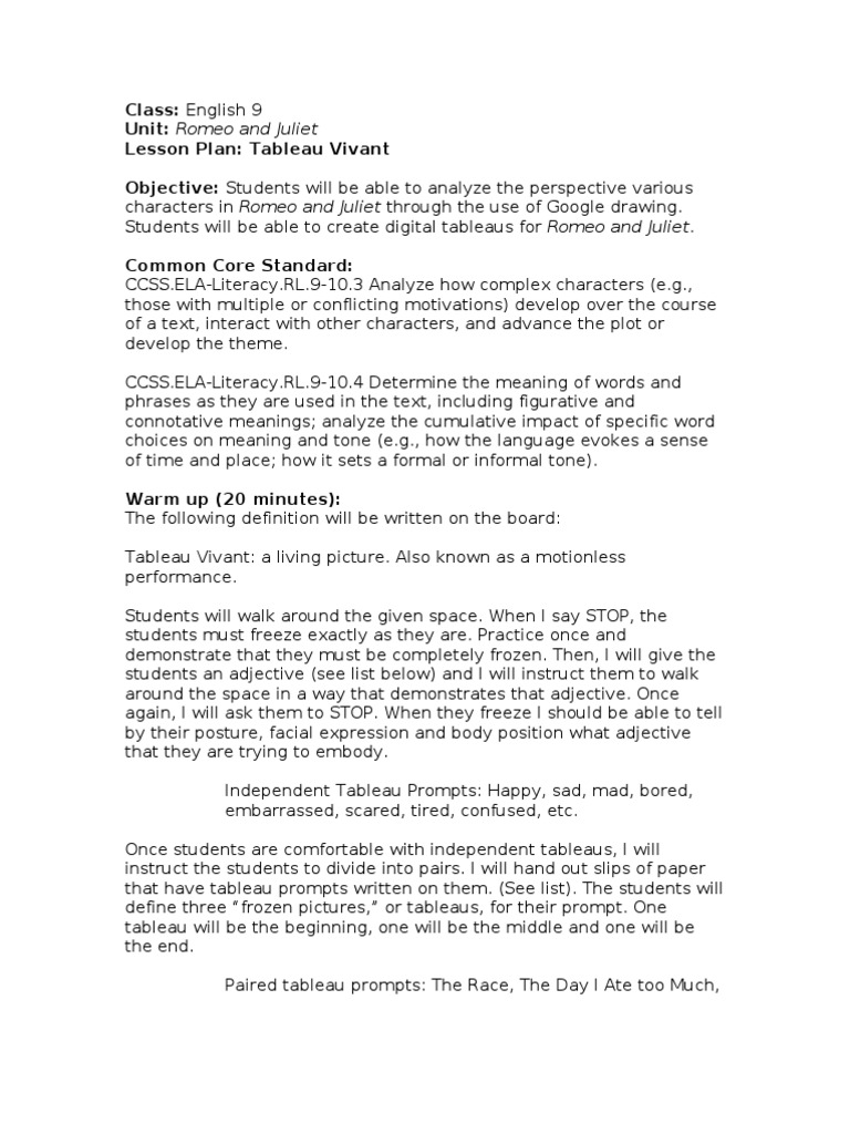 Romeo and Juliet Lesson Plan | Lesson Plan | Cognition