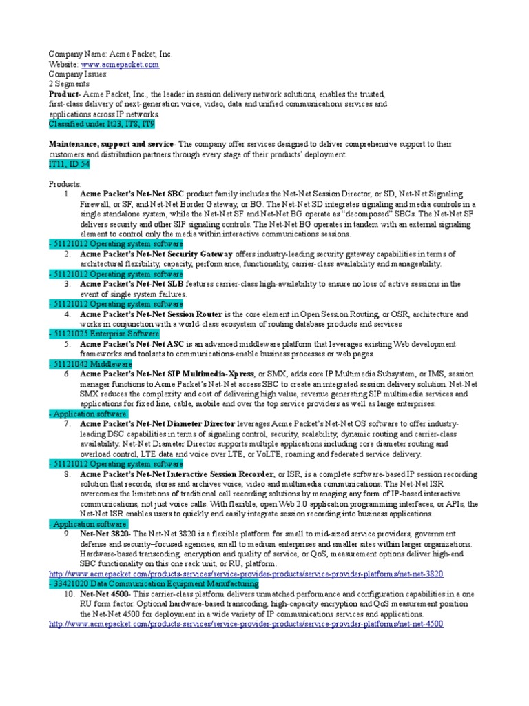 Acme Packet | PDF | Computer Networking | Telecommunications