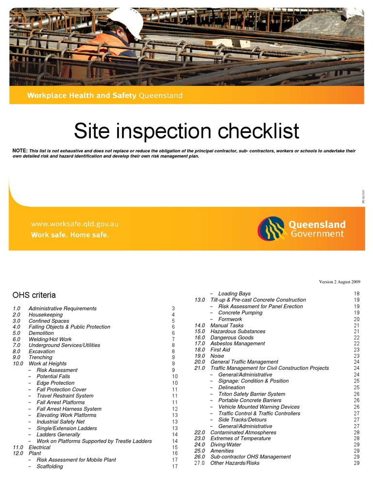 Checklist Site Inspection | Dangerous Goods | Occupational Safety And ...
