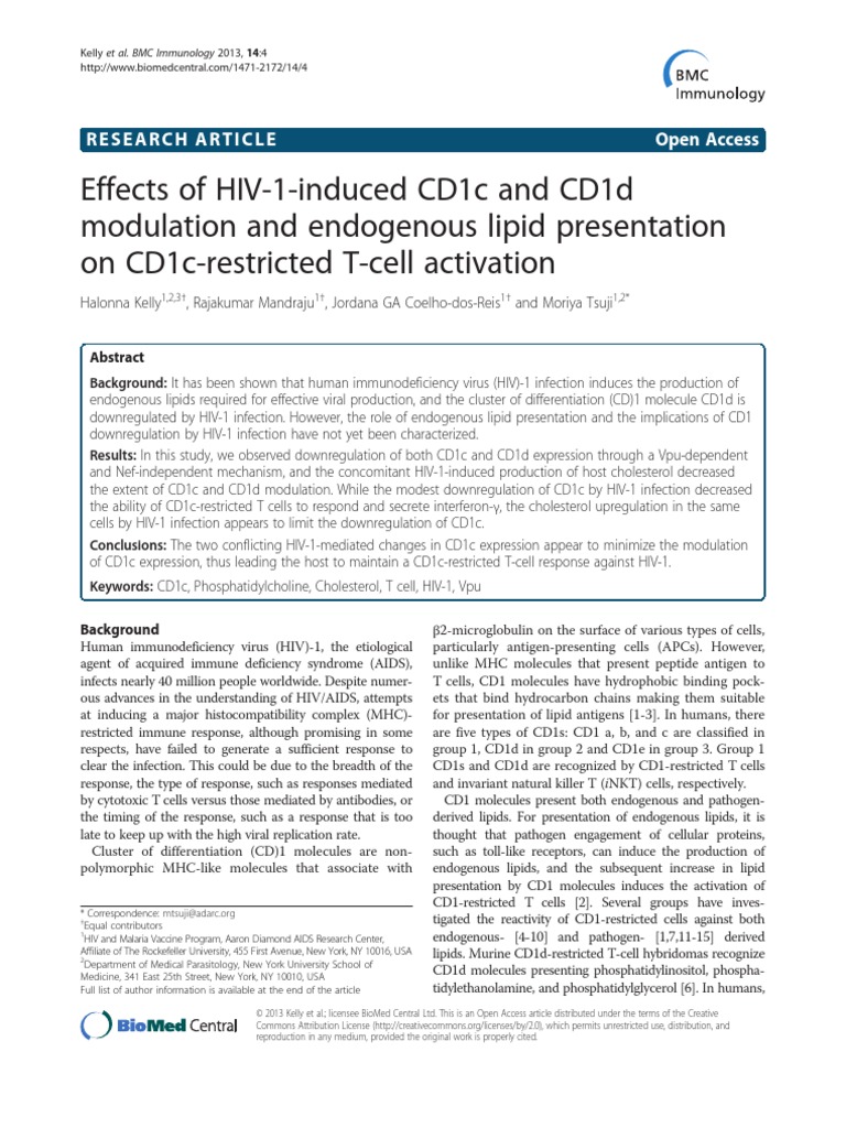 Effects of HIV-1-induced CD1c and CD1d Modulation and Endogenous Lipid ...