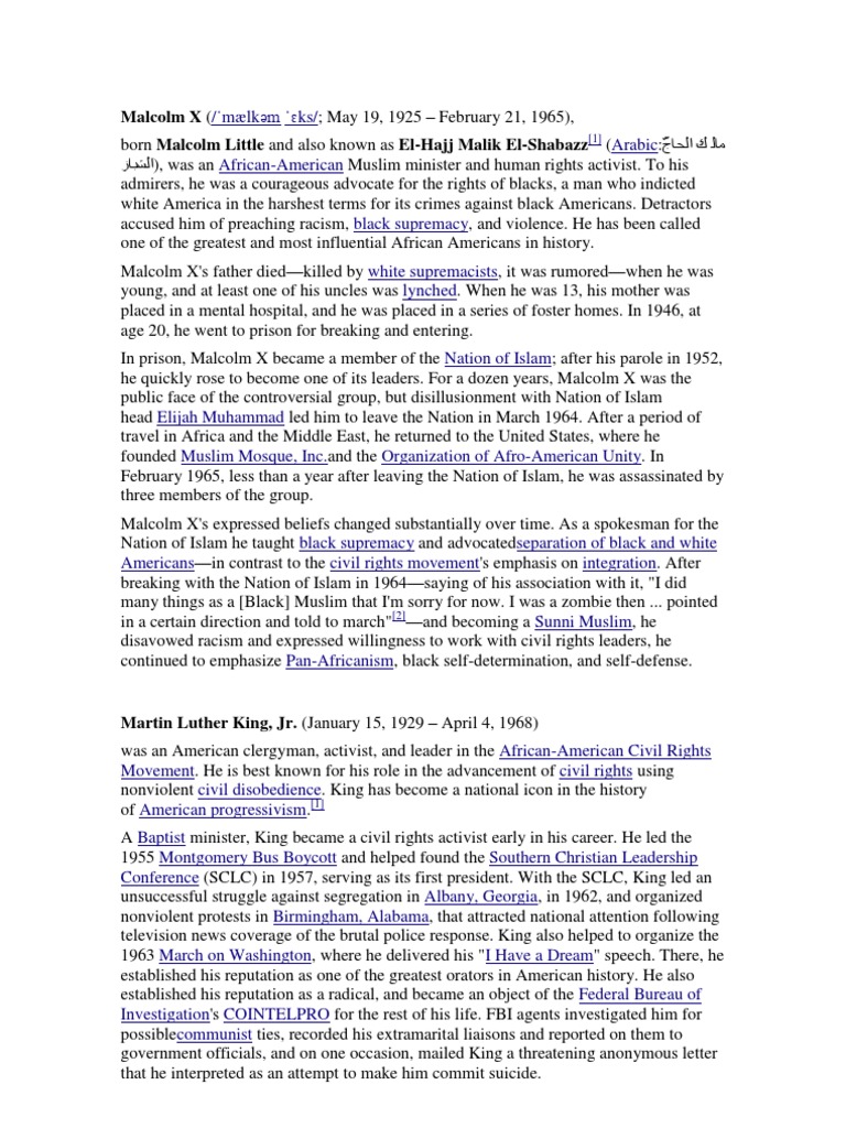 Malcolm X ( | PDF | Malcolm X | African American Civil Rights Movement ...
