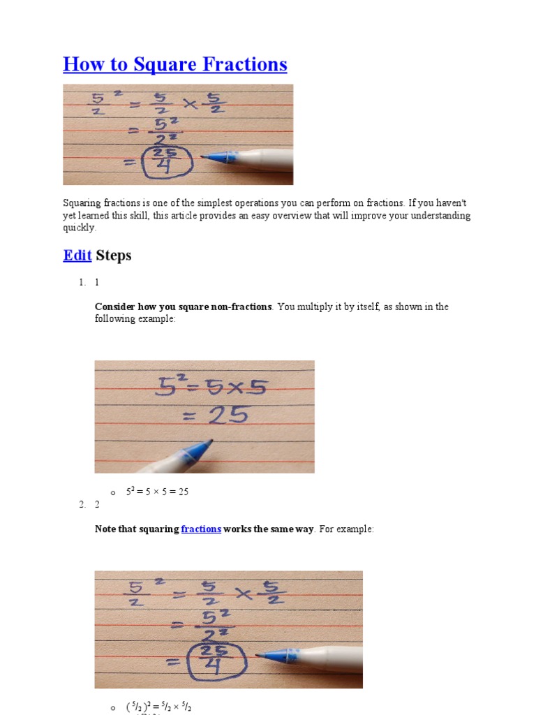How To Square Fractions | PDF | Fraction (Mathematics) | Mathematical ...