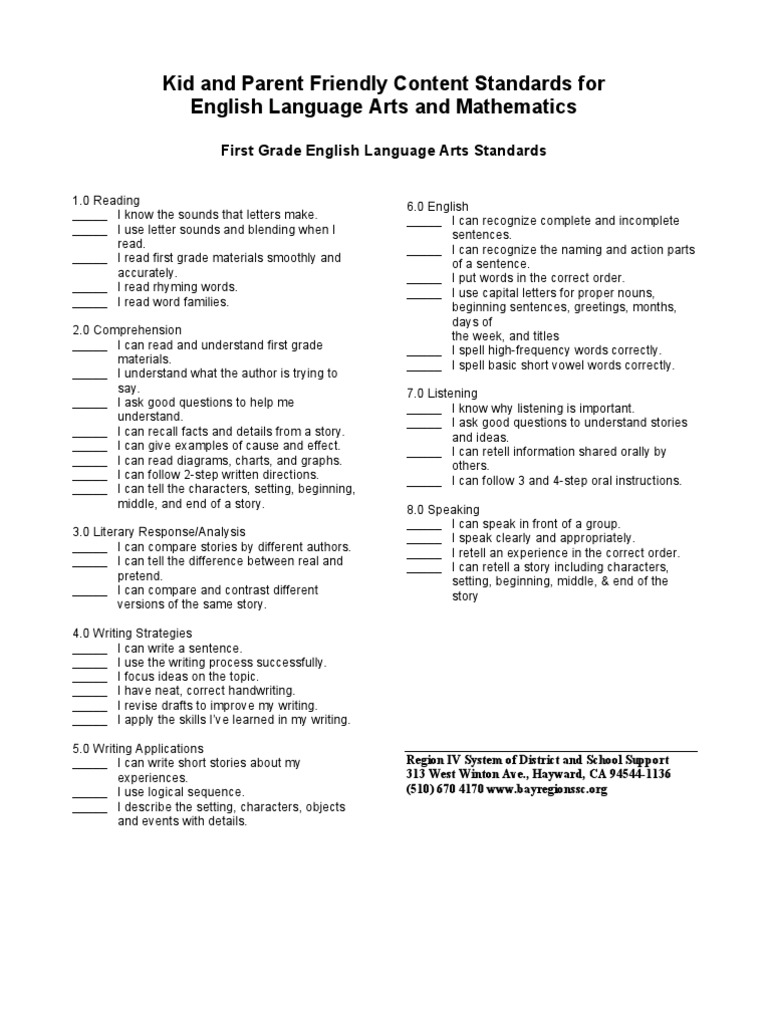 1st Grade Standards | PDF | Geometry | English Language