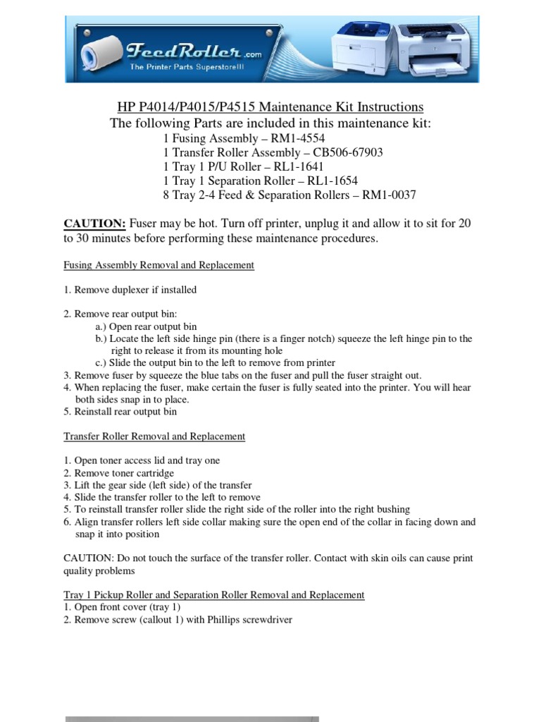 HP P4014 - P4015 - P4515 Maintenance Kit Instructions | PDF ...