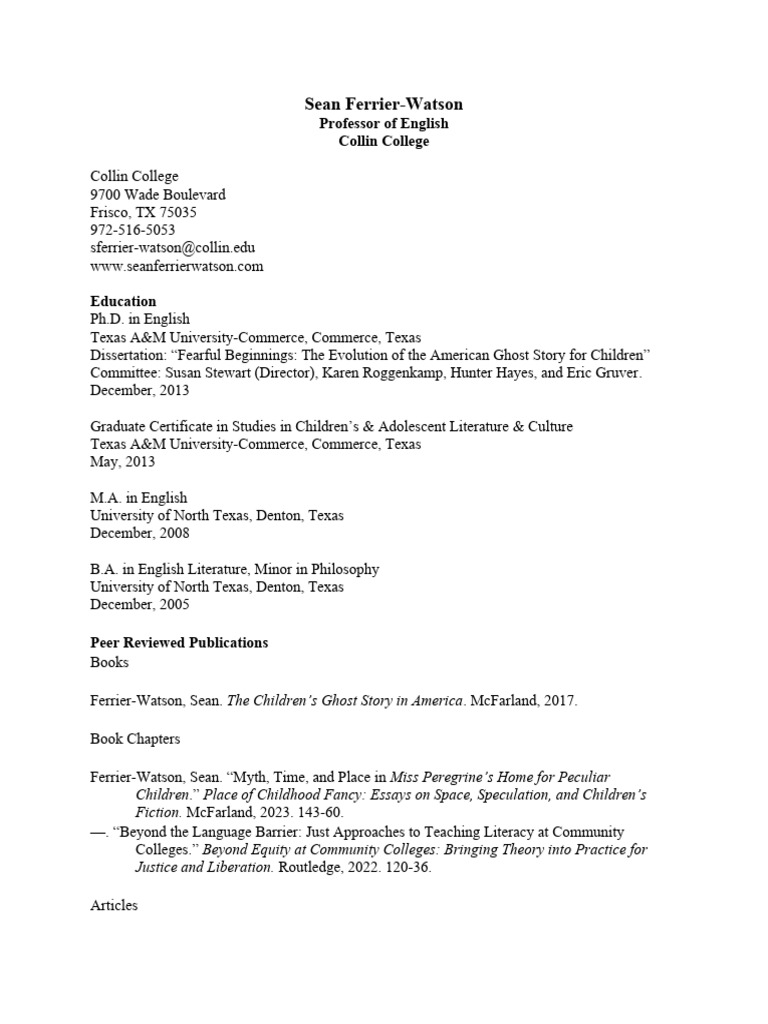 Sean Ferrier-Watson: Academic Profile | PDF | University Of Texas At ...