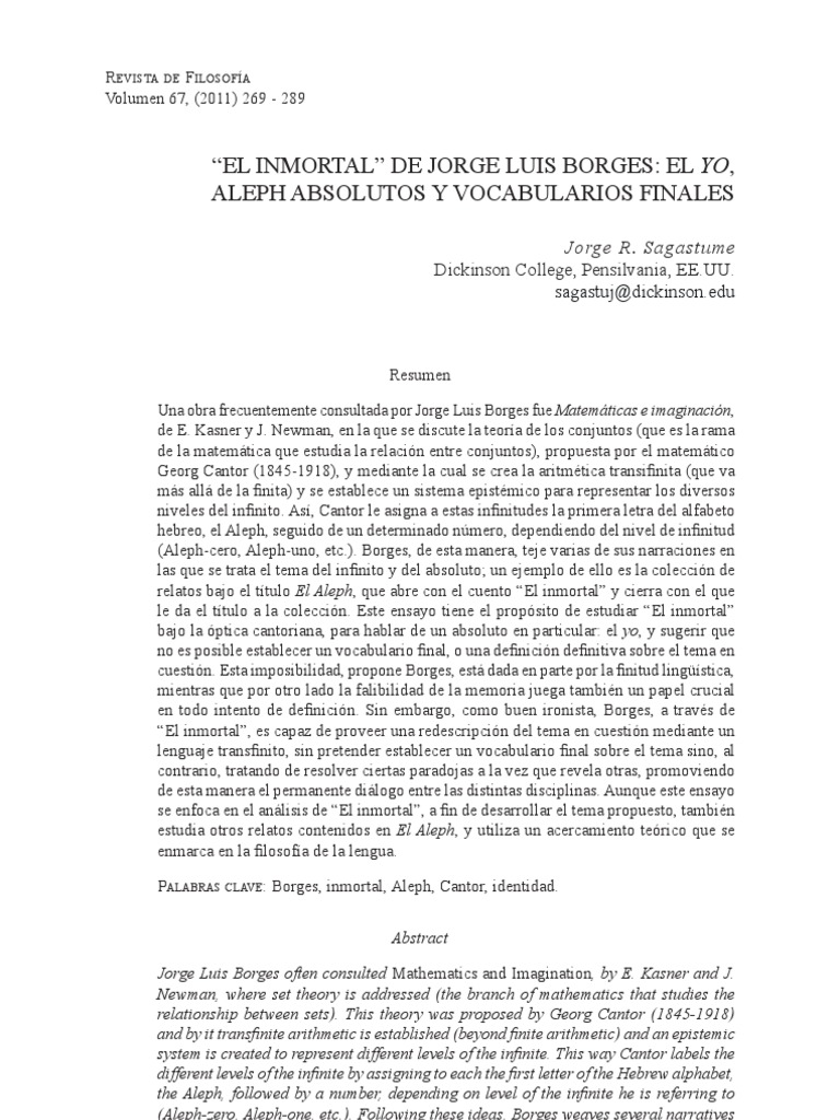 La Inmortalidad de Jorge Luis Borges | PDF | infinito | Cuentos