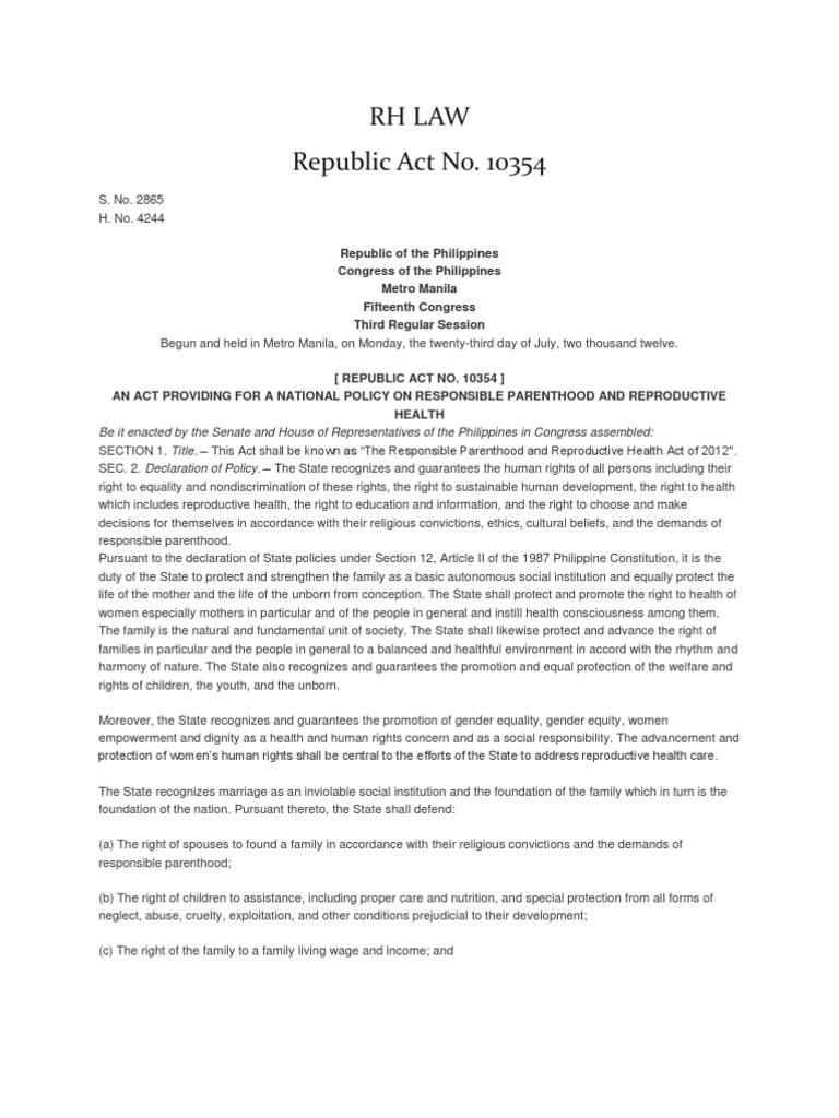 RH LAW Reproductive Health L Philippines | PDF | Reproductive Health ...