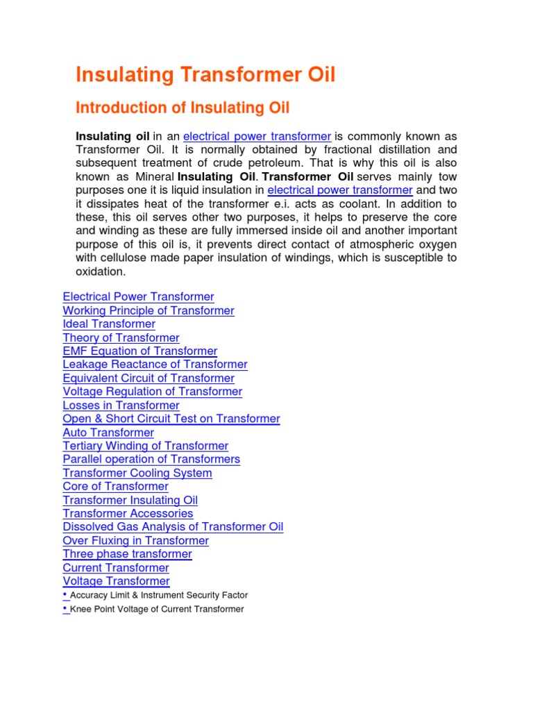 Insulating Transformer Oil | PDF