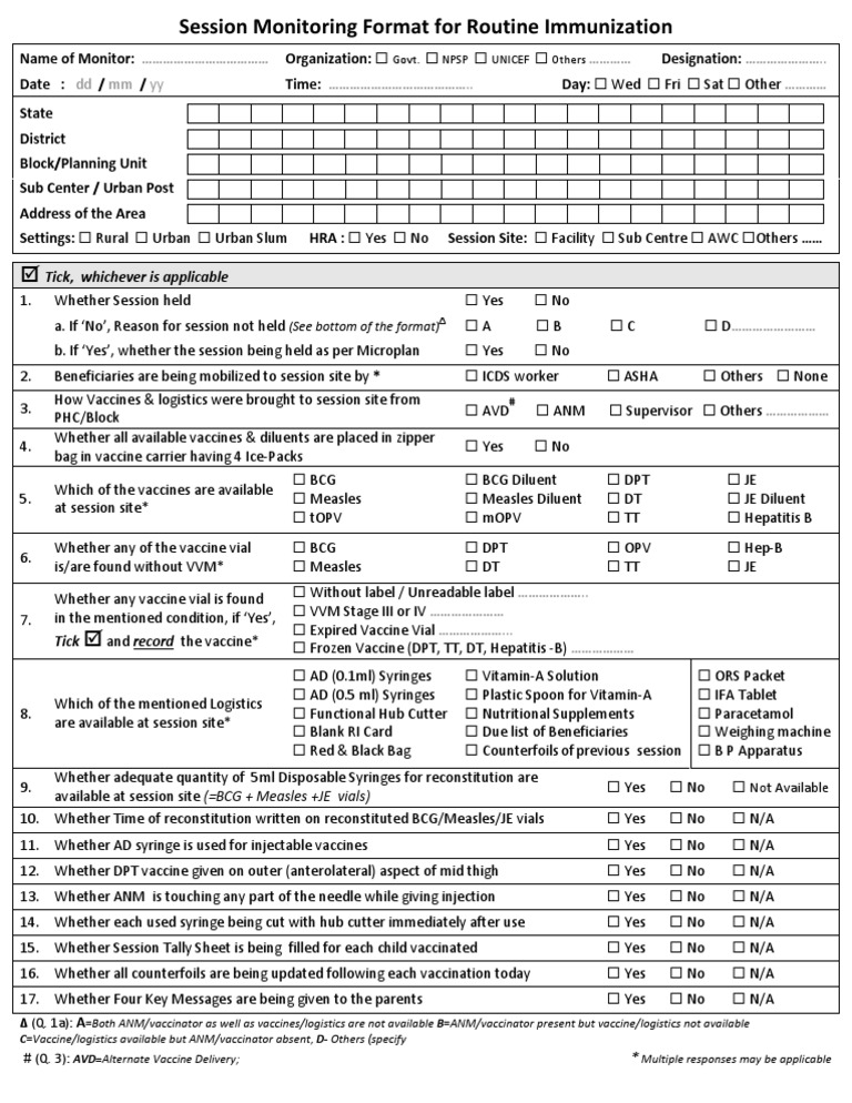3 Session Monitoring Format English | PDF | Syringe | Vaccines