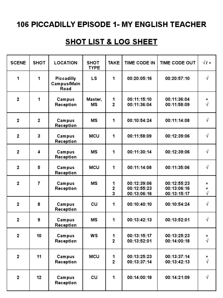 Film Shot List & Log Sheet-2 | PDF