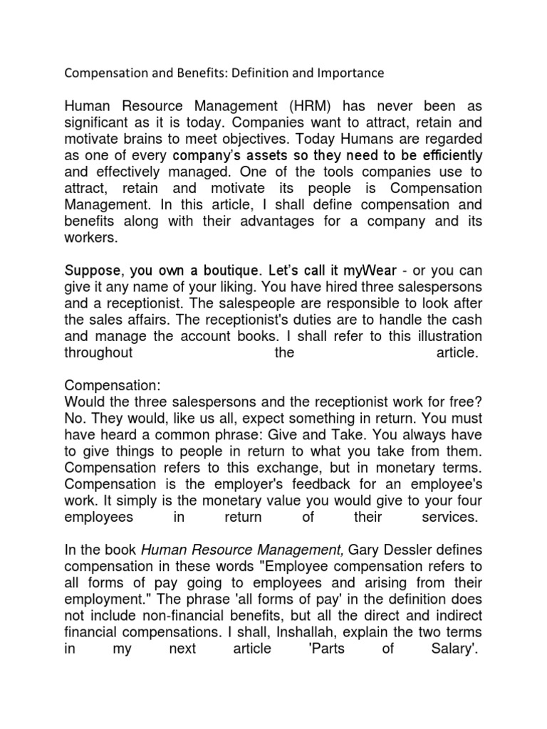 Compensation and Benefits | PDF | Employee Benefits | Compensation And ...