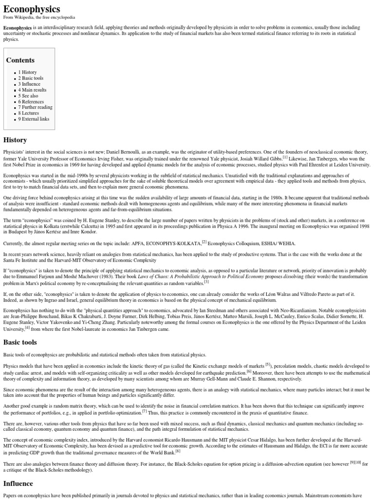 Econophysics - Wikipedia, The Free Encyclopedia | PDF | Scientific ...