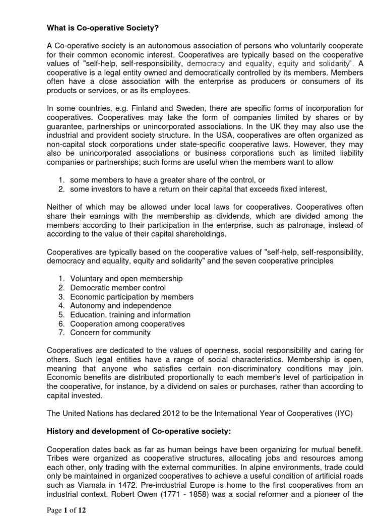 Overview of Cooperative Societies | PDF | Cooperative | Business