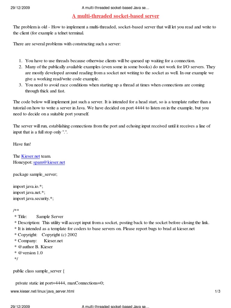 A Multi Threaded Socket Based Java Server Pdf Thread Computing