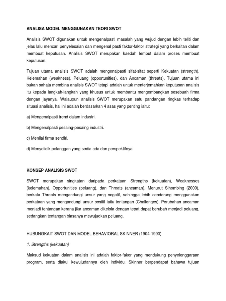 Analisa Model Menggunakan Teori Swot | PDF