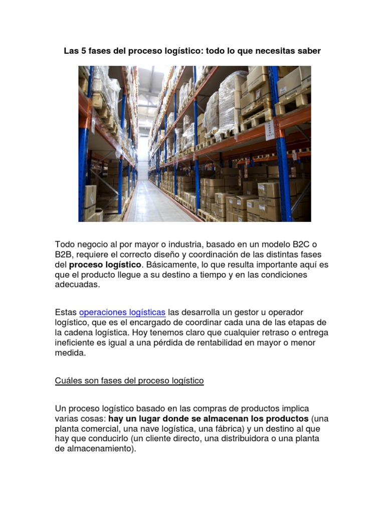 Las 5 fases del proceso logístico | Logística | Distribución (comercial)