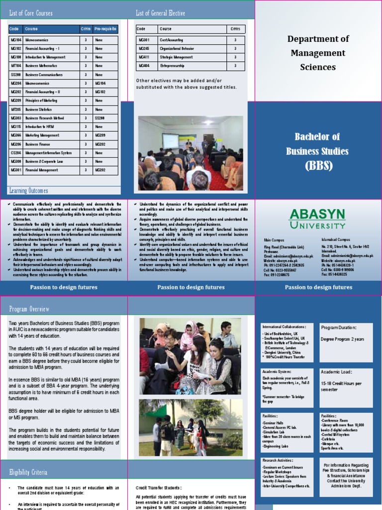 Department of Management Sciences: List of Core Courses List of General ...