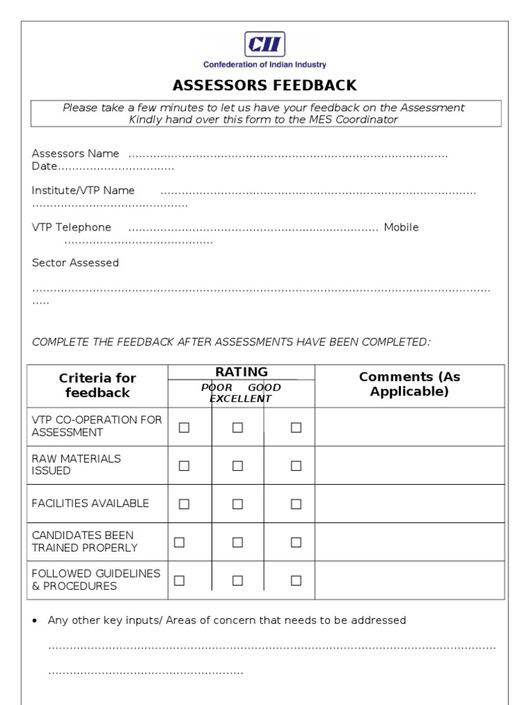 Assessor Feedback Form | PDF