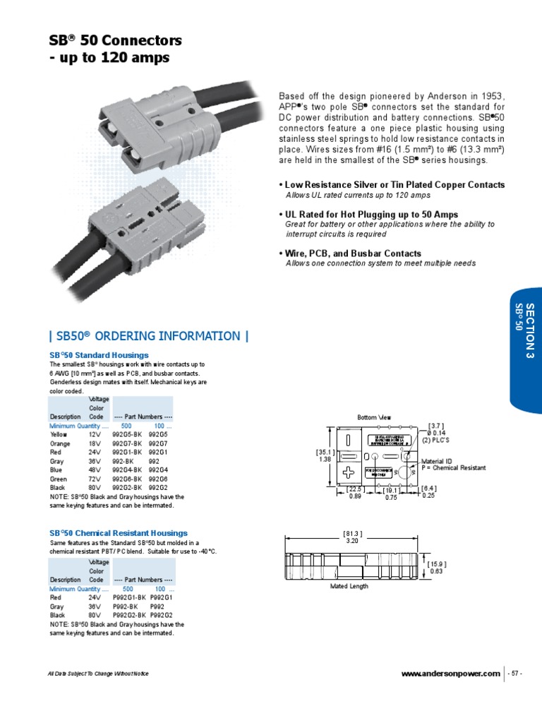 SB50 Anderson Connectors | PDF | Electrical Connector | Printed Circuit ...