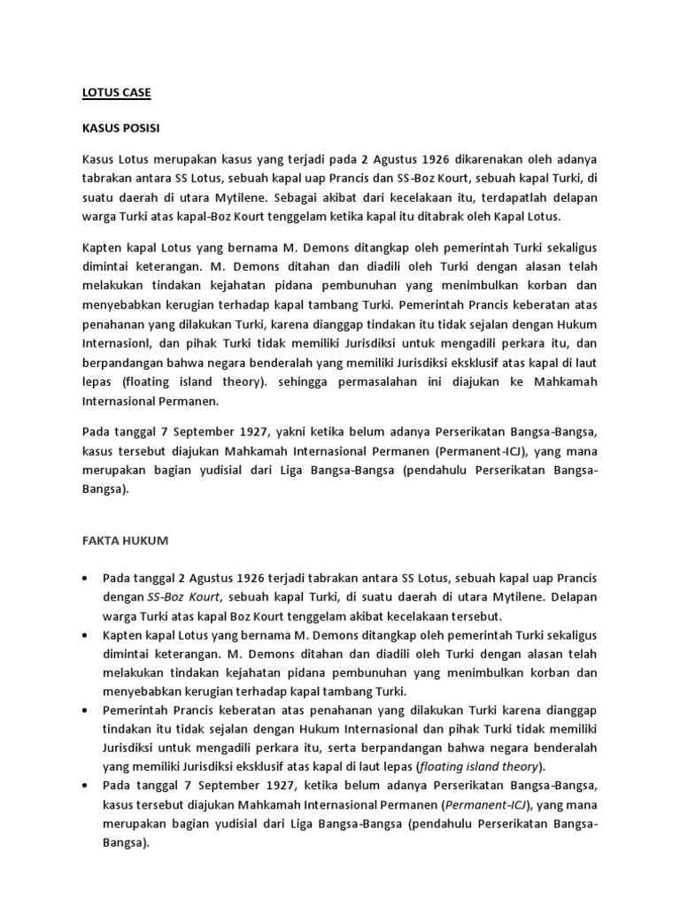 Hukum Internasional - Kasus Lotus | PDF