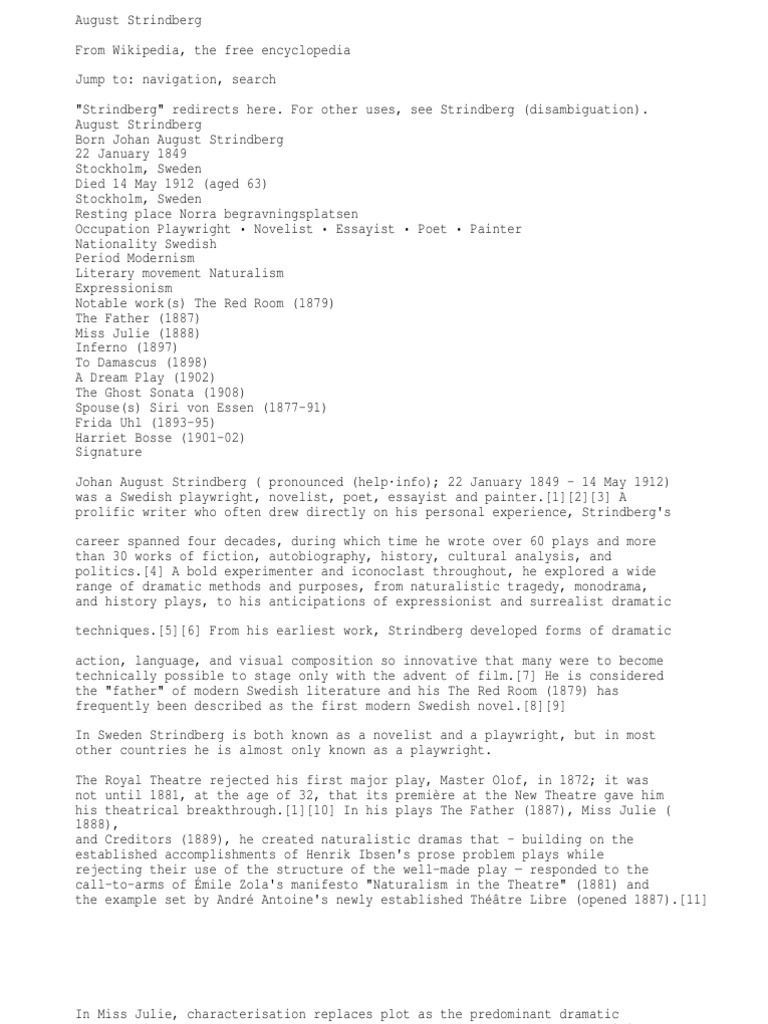 August Strindberg - Wikipedia, The Free Encyclopedia | Download Free PDF | Theatre ...