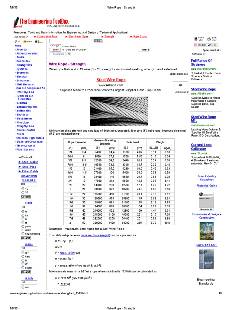 Wire Rope - Strength | PDF | Rope | Wire