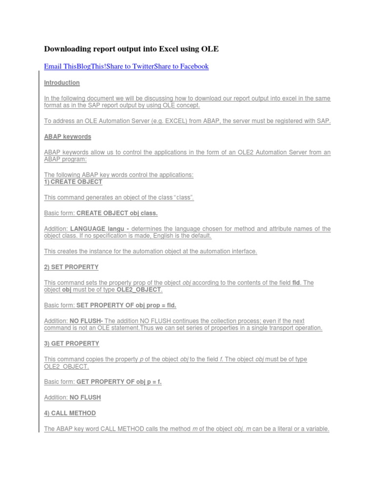 Downloading Report Output into Excel Using OLE: A Step-by-Step Guide | PDF | Microsoft Excel ...