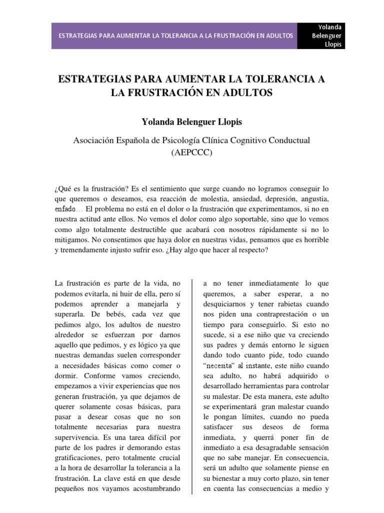 Estrategias para Aumentar La Tolerancia A La Frustración en Adultos | PDF | Tolerancia | Adultos