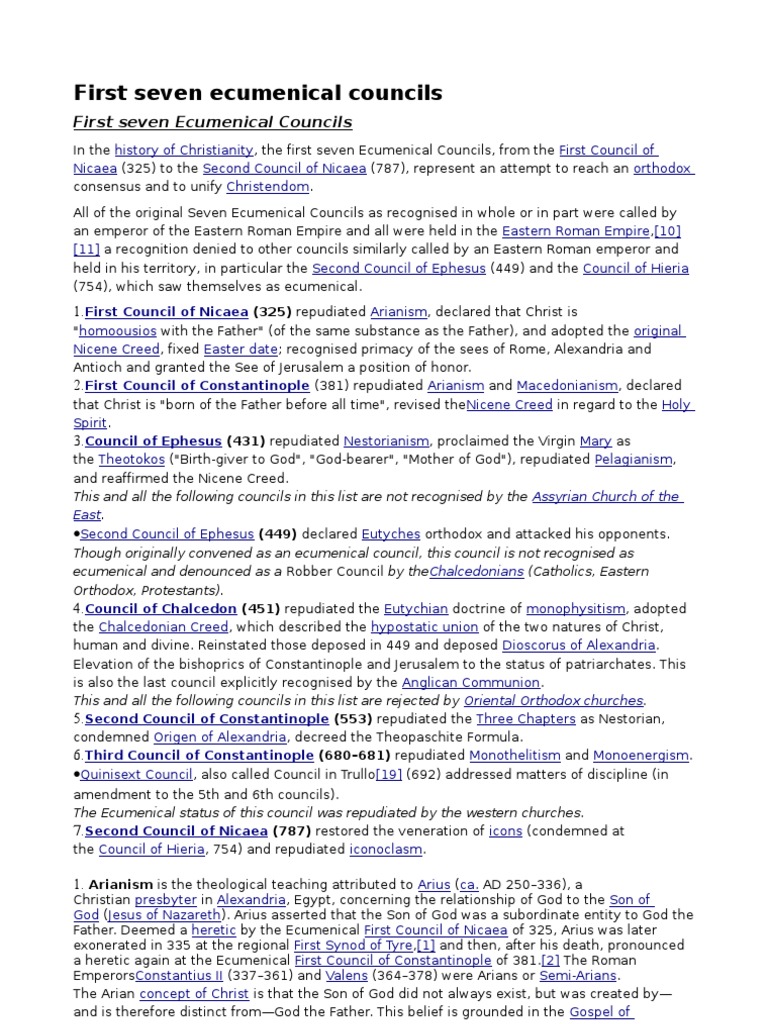 7 Ecumenical Councils Pdf Christianity Of The Middle Ages