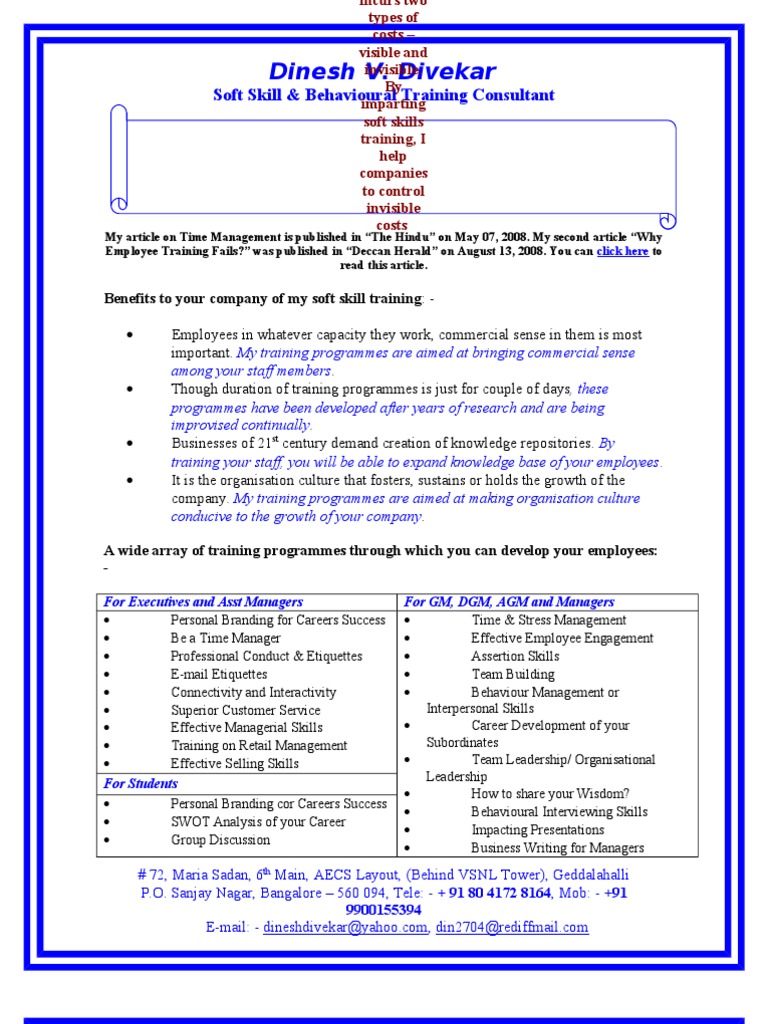 Soft Skill Training E-Brochure | PDF | Negotiation | Leadership