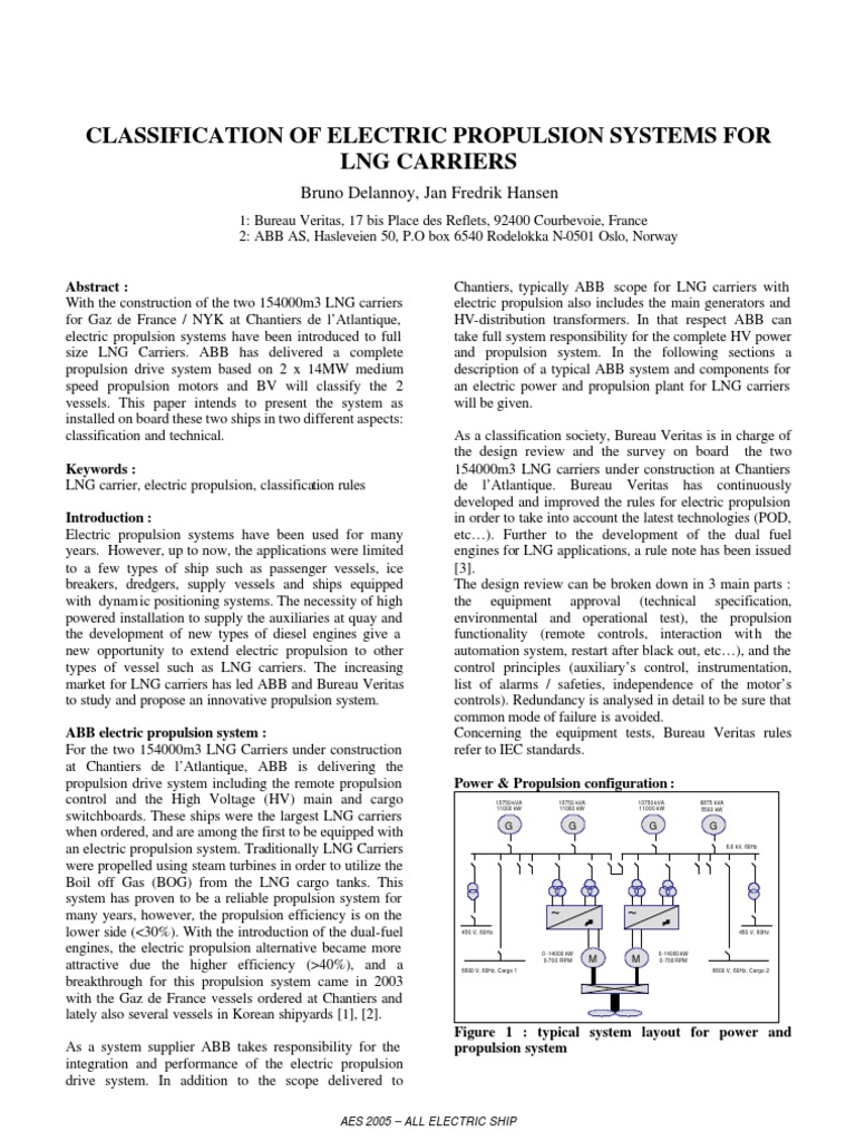 Classification of Electric Propulsion Systems For LNG Carriers | PDF ...