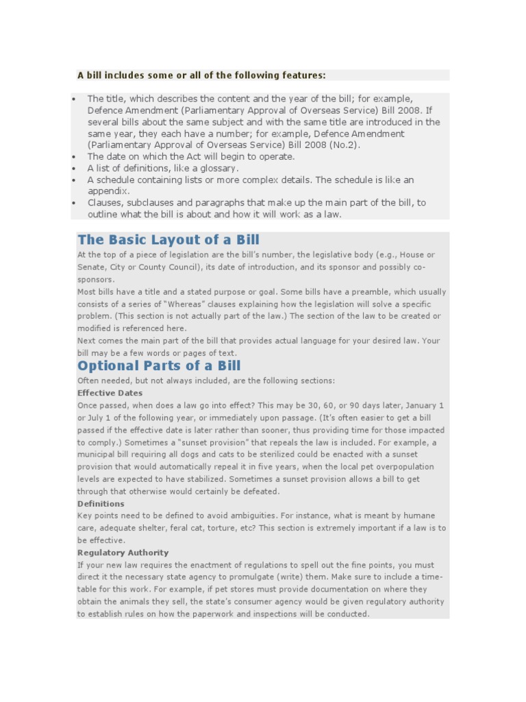 The Basic Layout of A Bill | Download Free PDF | Bill (Law) | Pet