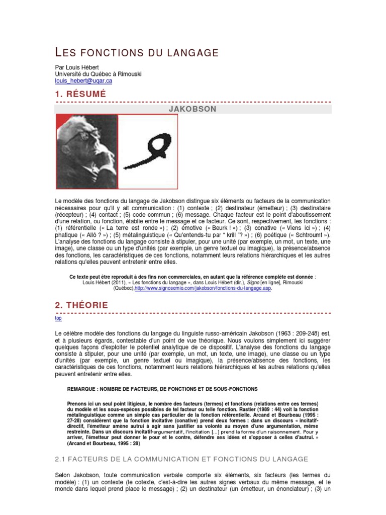 Jakobson-Les Fonctions Du Langage | PDF | la communication | Sémiotique