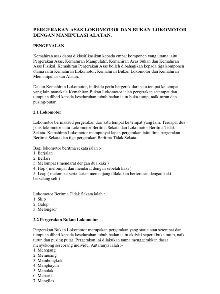 Pergerakan Asas Lokomotor Dan Bukan Lokomotor Dengan Manipulasi Alatan ...
