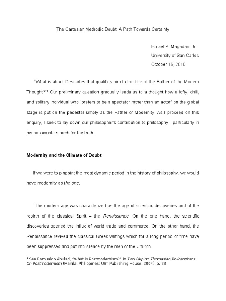 The Cartesian Methodic Doubt | PDF | Social Science | Young Adult