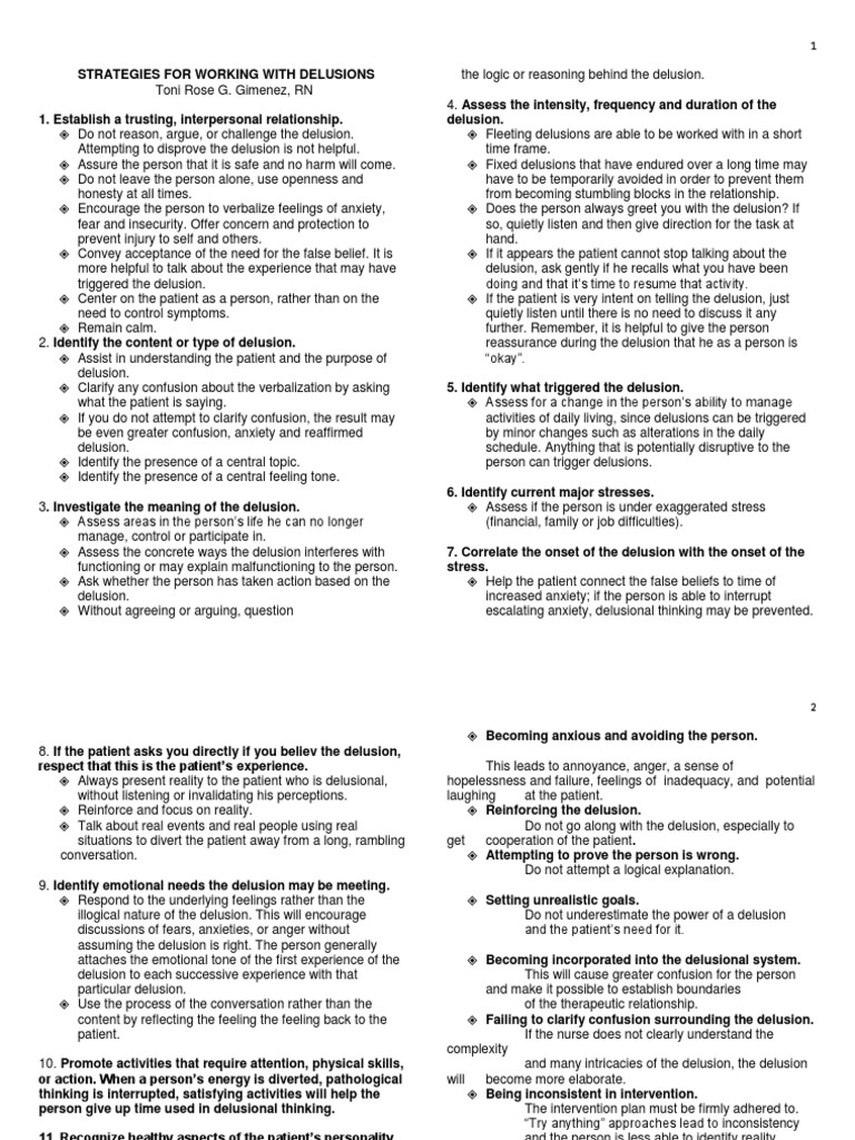 Strategies For Working With Delusions | PDF | Delusion | Hallucination