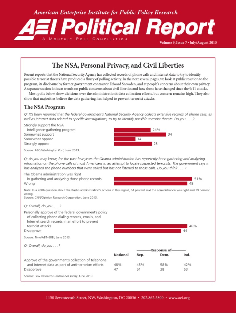 Are Americans Worried About The NSA? AEI Political Report July/August ...