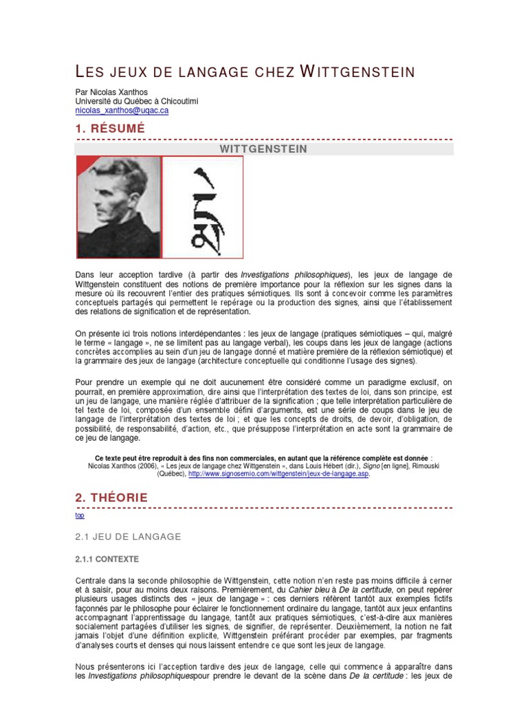 Les Jeux de Langage Chez Wittgenstein | PDF | Ludwig Wittgenstein ...