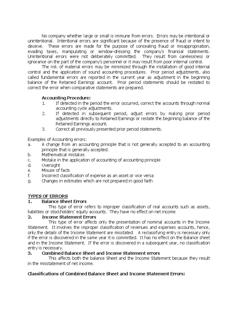 Correction Of Errors Pdf Income Statement Deferral