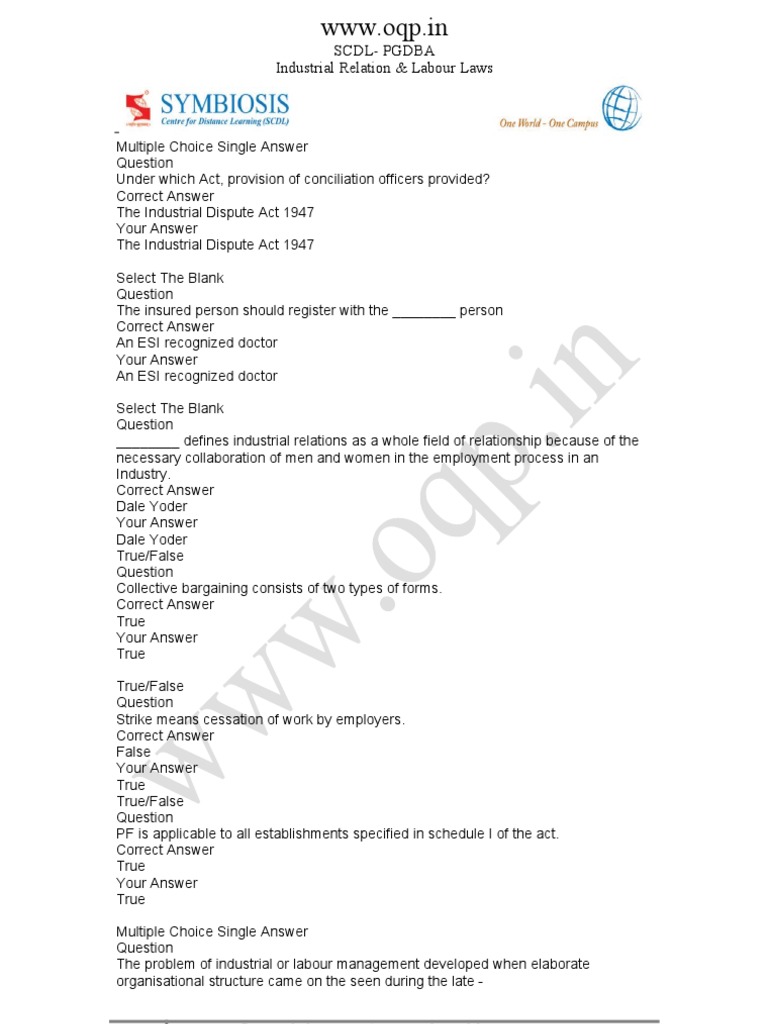 Scdl-Pgdba Industrial Relation & Labour Laws: For More Solved ...