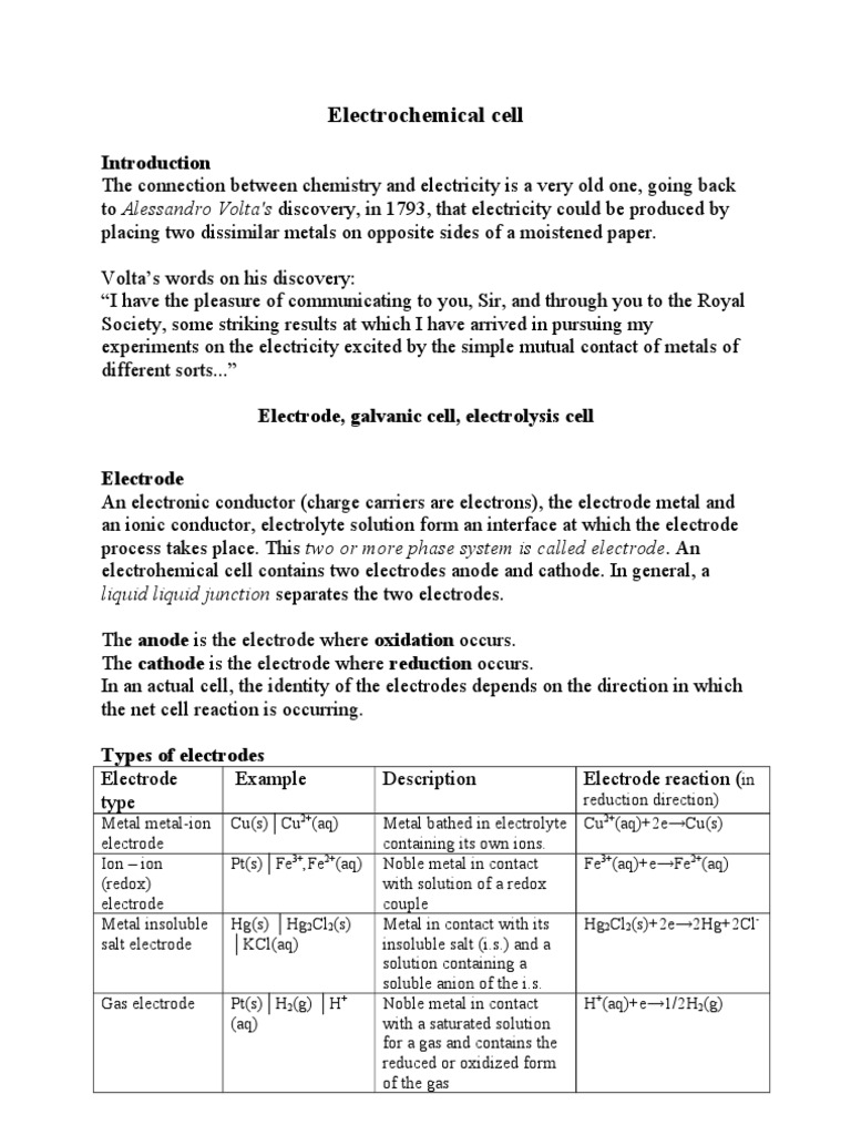 Electrochemical Cell in Chemistry | PDF | Electrochemistry | Redox