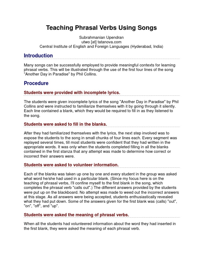 Teaching Phrasal Verbs Using Songs | PDF | English Language | Semiotics