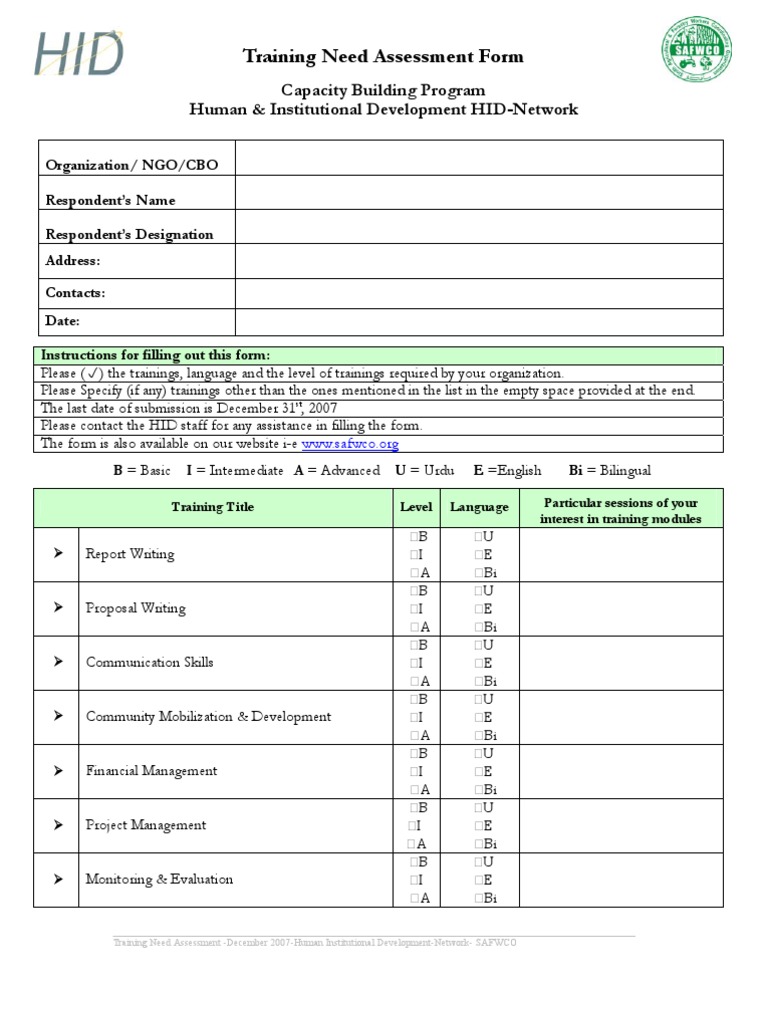 Training Need Assessment Form | PDF | Processes | Business