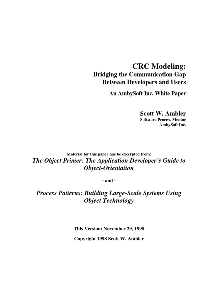 CRC Modeling:: Bridging The Communication Gap Between Developers and ... CRC Modeling:: Bridging The Communication Gap Between Developers and ...
