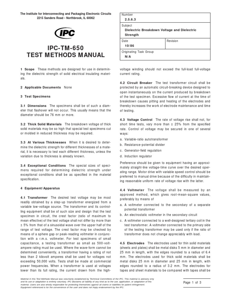 IPC-TM-650 Test Methods Manual | PDF | Electrical Breakdown | Transformer