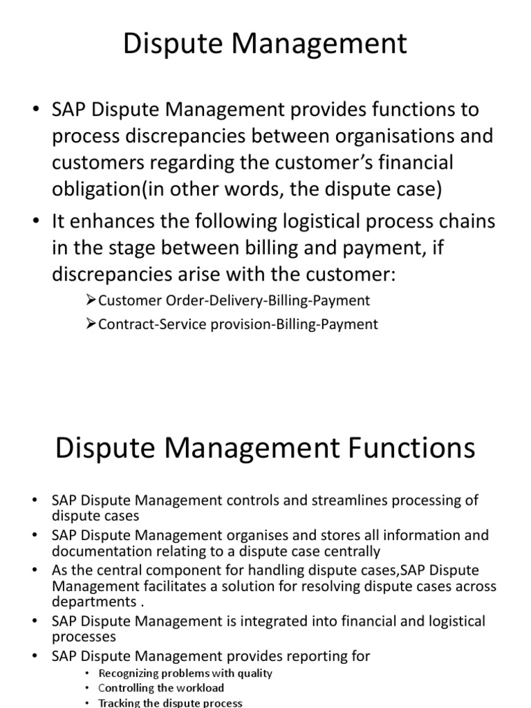 Dispute Management: Customer Order-Delivery-Billing-Payment Contract ...