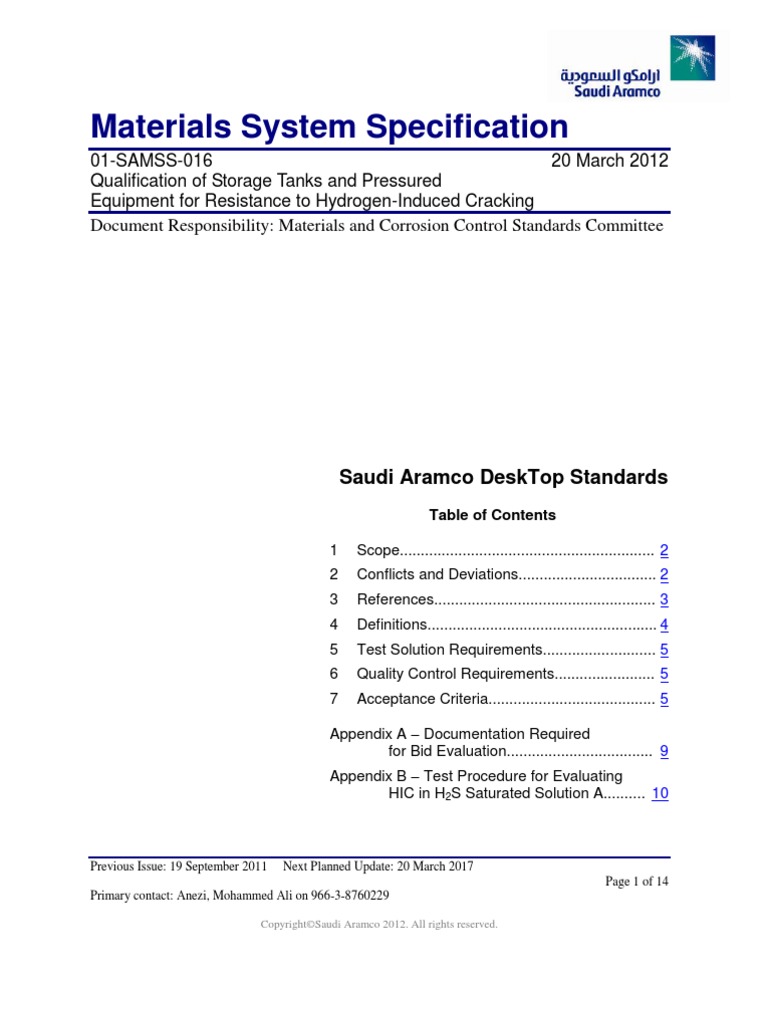 Materials System Specification: Saudi Aramco Desktop Standards | PDF | Structural Steel ...