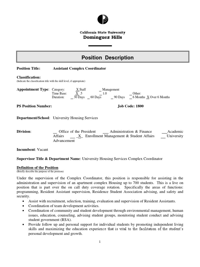 Assistant Complex Coordinator Role at CSU | PDF | Professional ...